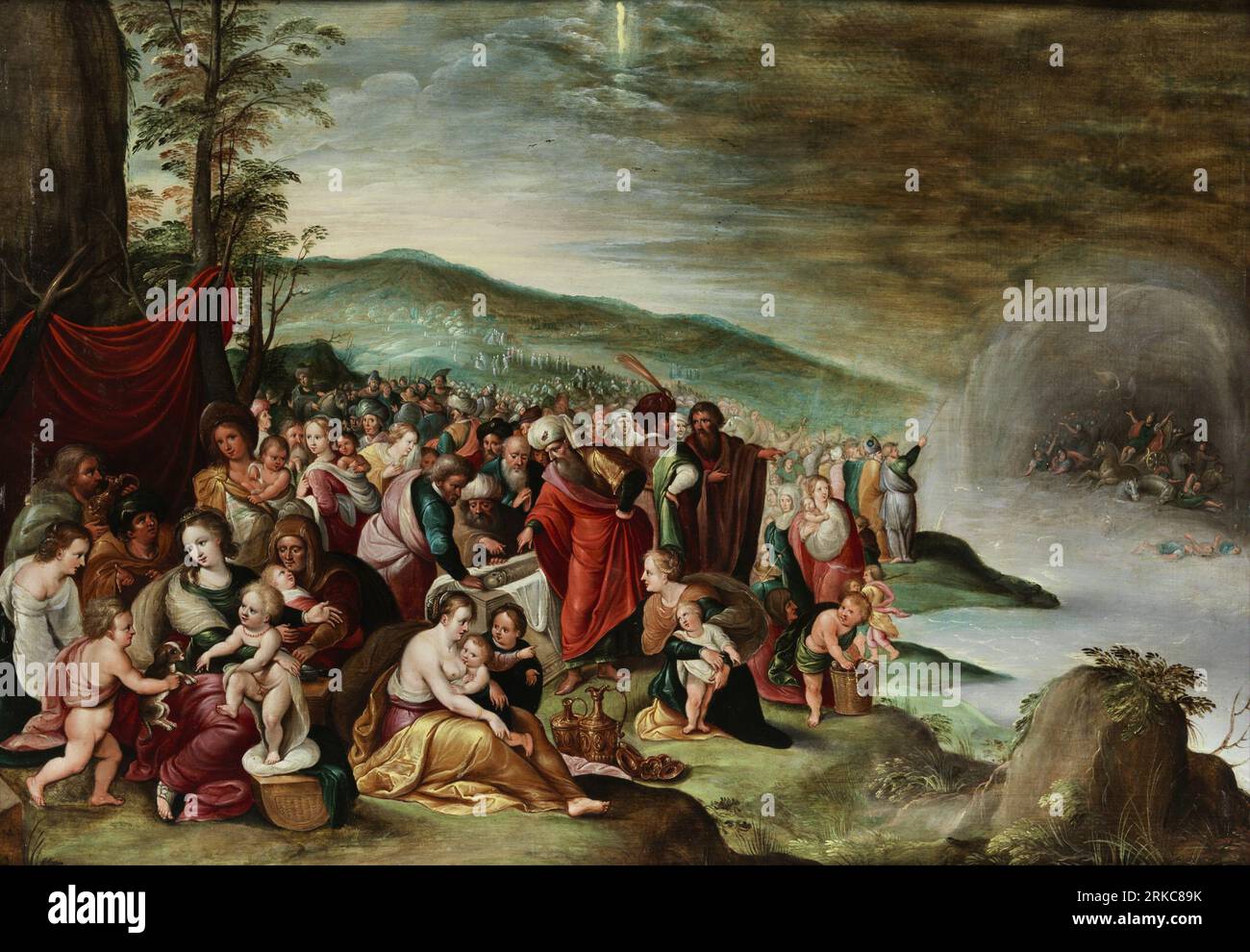 Moses parting the Red Sea 1631 by Vincent Malo (I Stock Photo - Alamy
