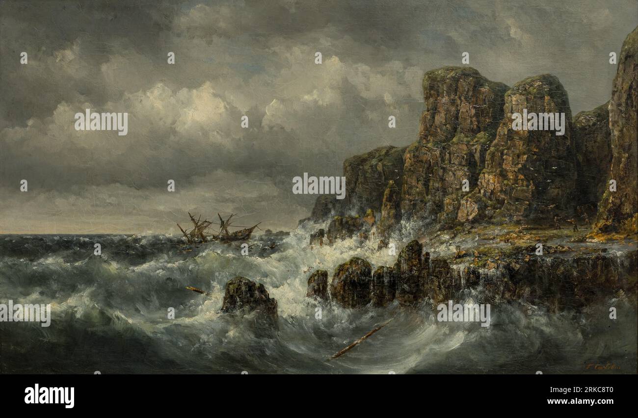 Het vergaan van een schip in een storm voor de kust by François ...