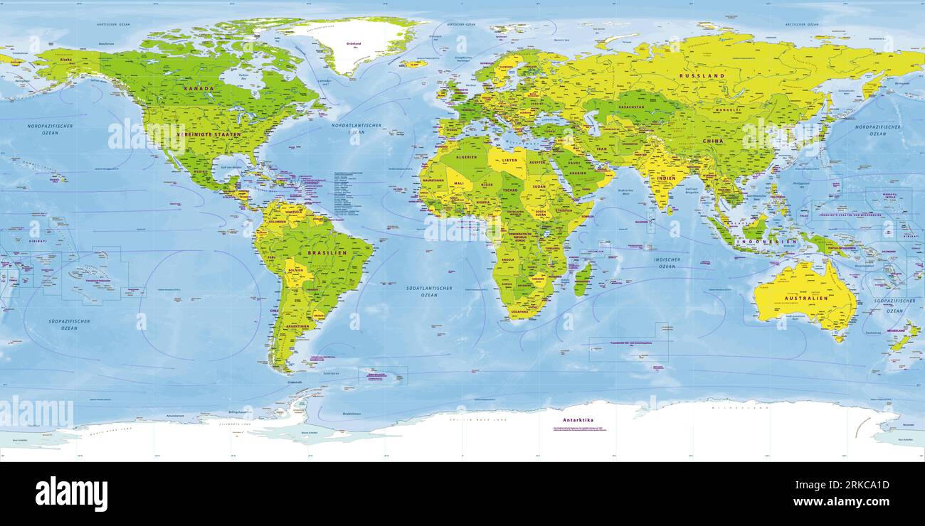 World Map Political German Language Version Equirectangular projection ...