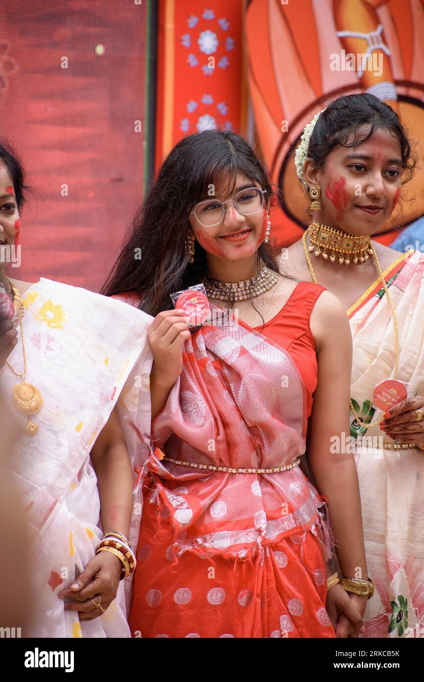 Portrait of beautiful young attractive woman wearing a traditional ...