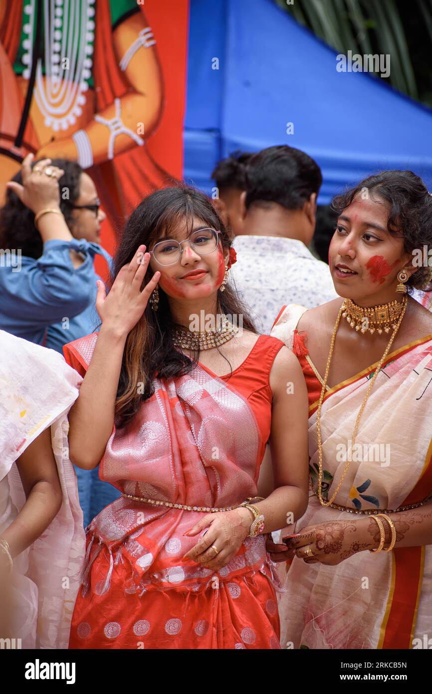 Portrait of beautiful young attractive woman wearing a traditional ...