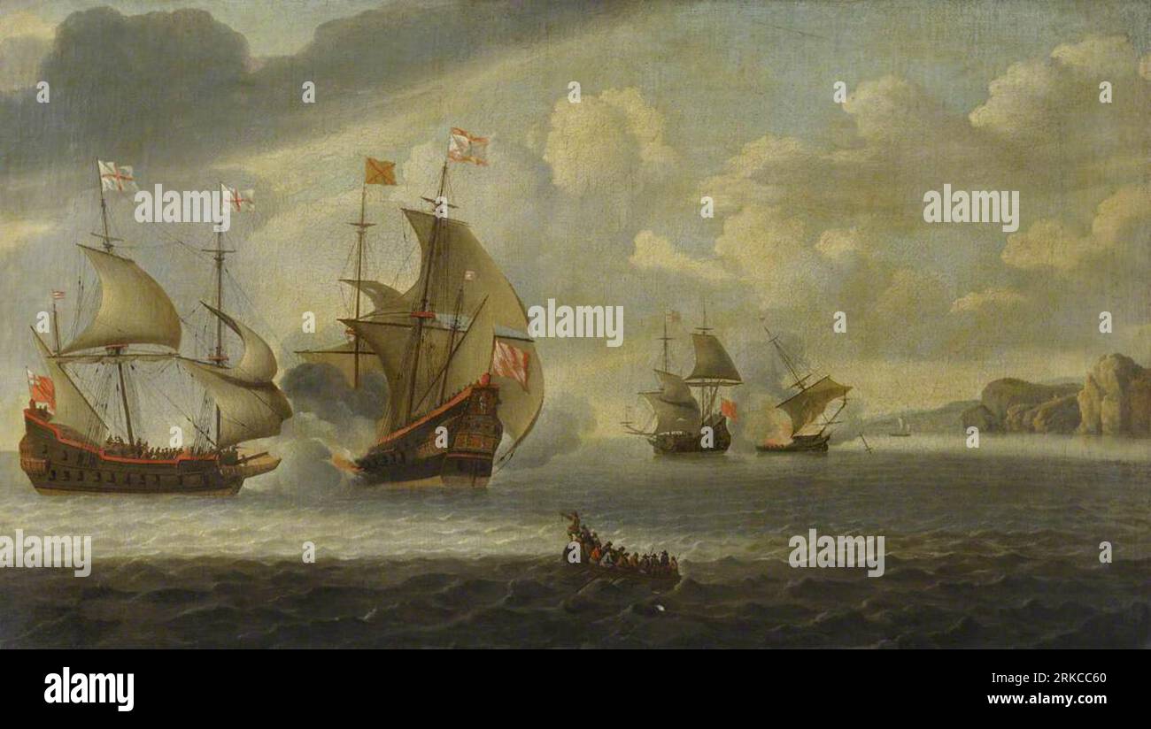 A single action between English and Spanish ships 17th century by ...