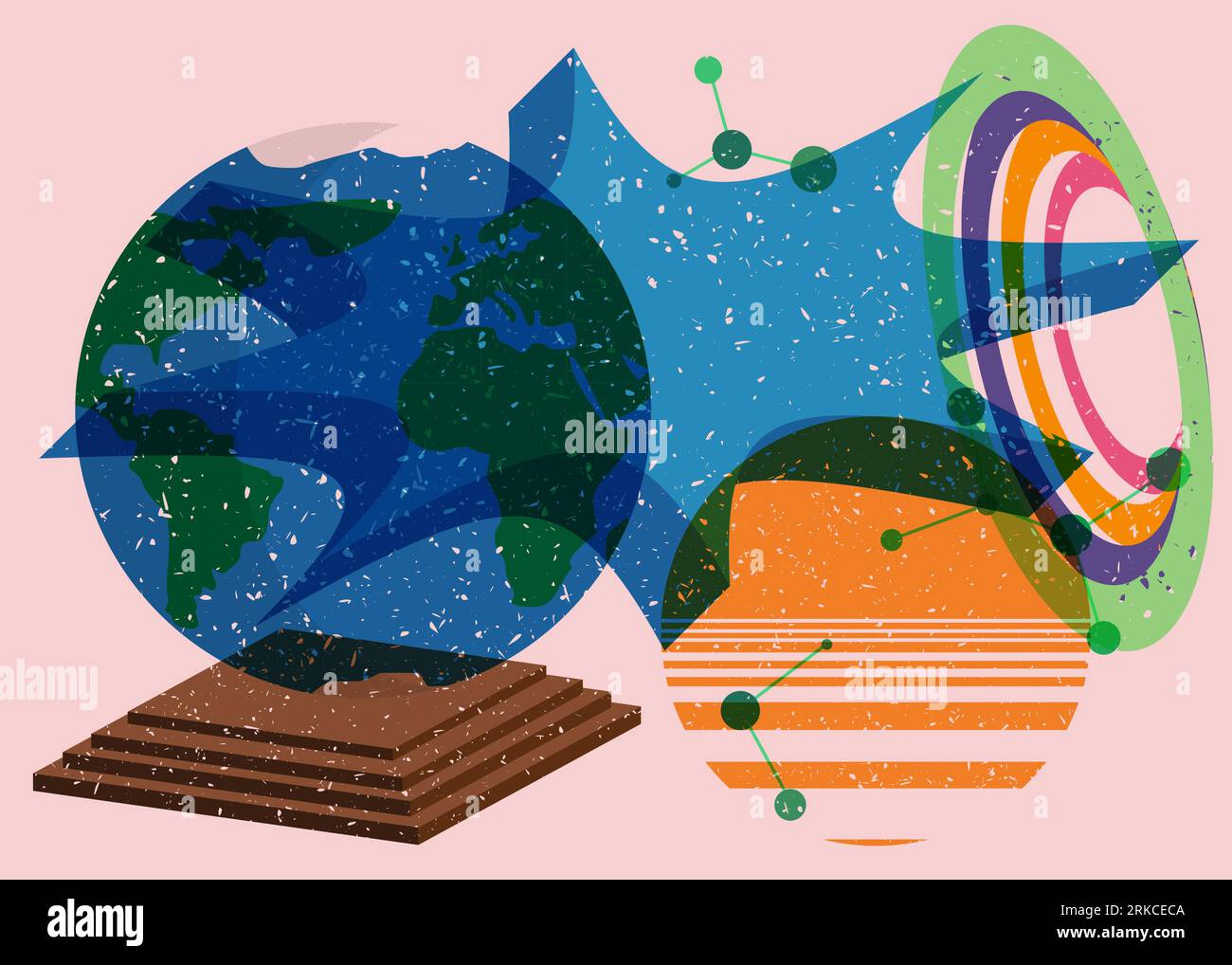 Planet Earth and speech bubble with colorful geometric shapes. Object ...