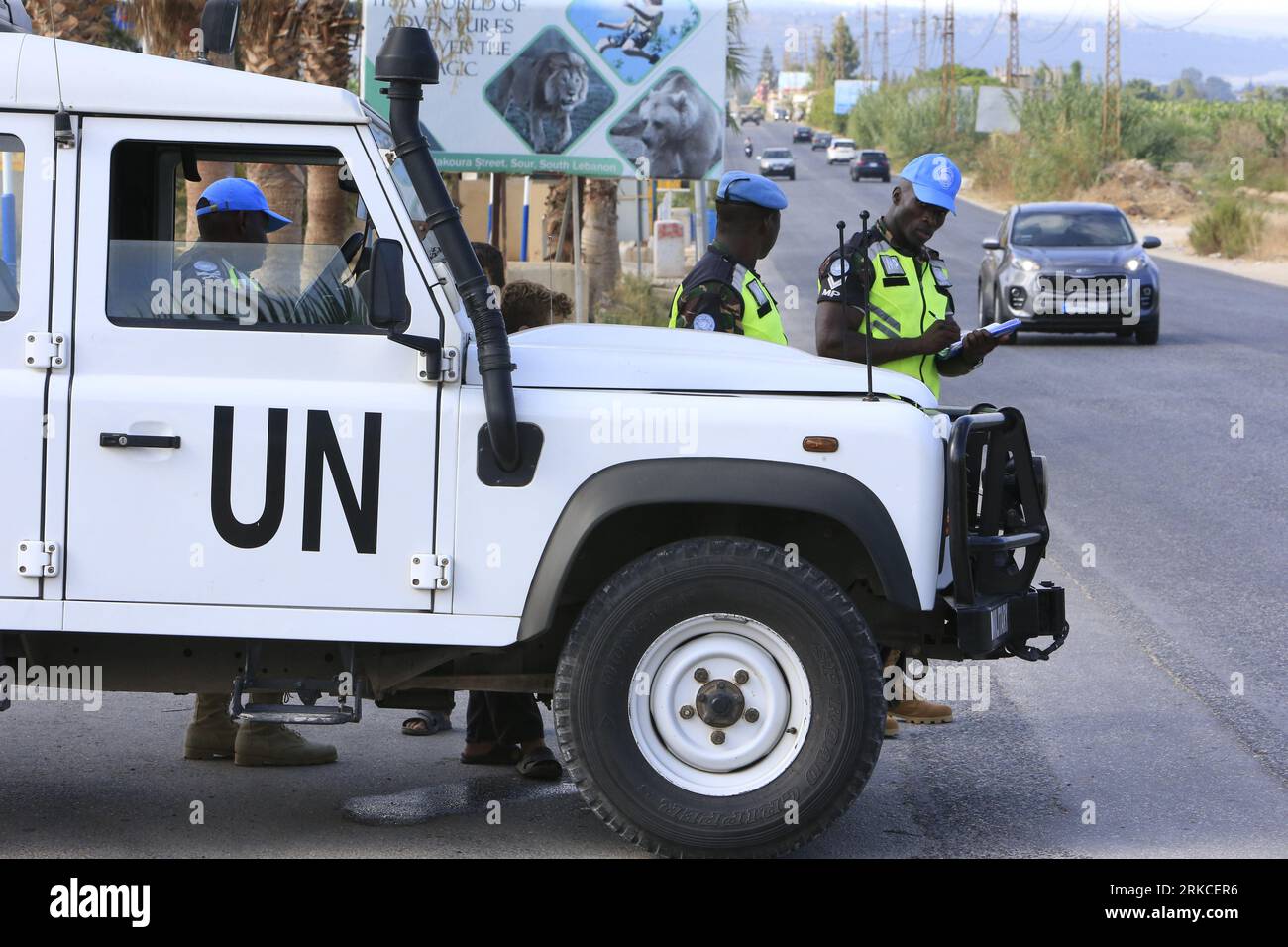 Beirut. 24th Aug, 2023. This photo taken on Aug. 24, 2023 shows members of the United Nations ...