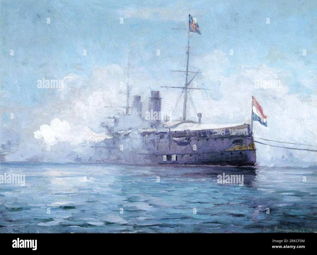 Dutch Cruiser 'Zeeland' Gun-Saluting. 1914 by Benjamin Olsen Stock ...
