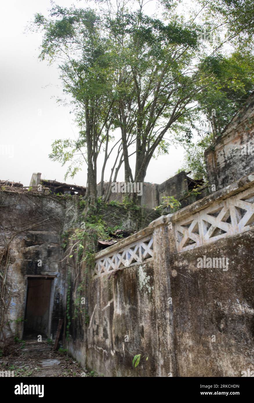 scene of the architectural structure of the deserted colonial building ...