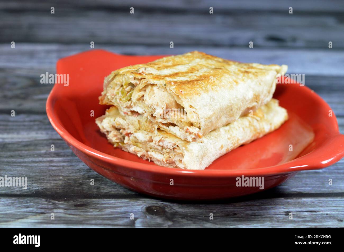 Syrian recipe cuisine background, chicken shawerma or shawarma tortilla ...