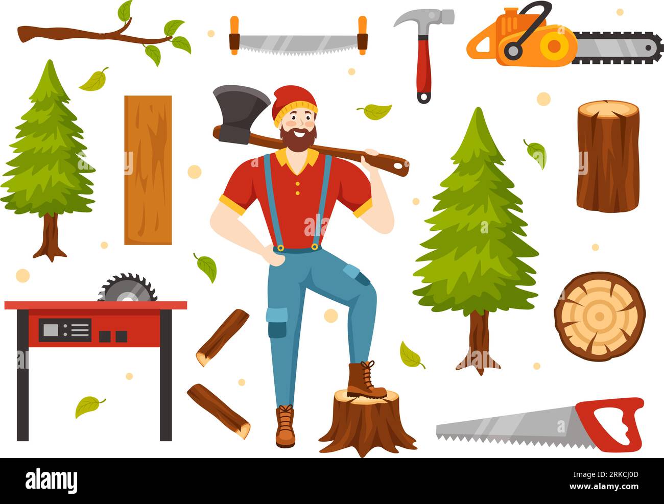 Men Chopping Wood and Cutting Tree with Lumberjack Work Equipment ...