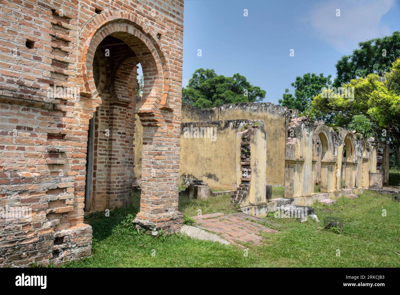 scene of the architectural structure of the deserted colonial building ...