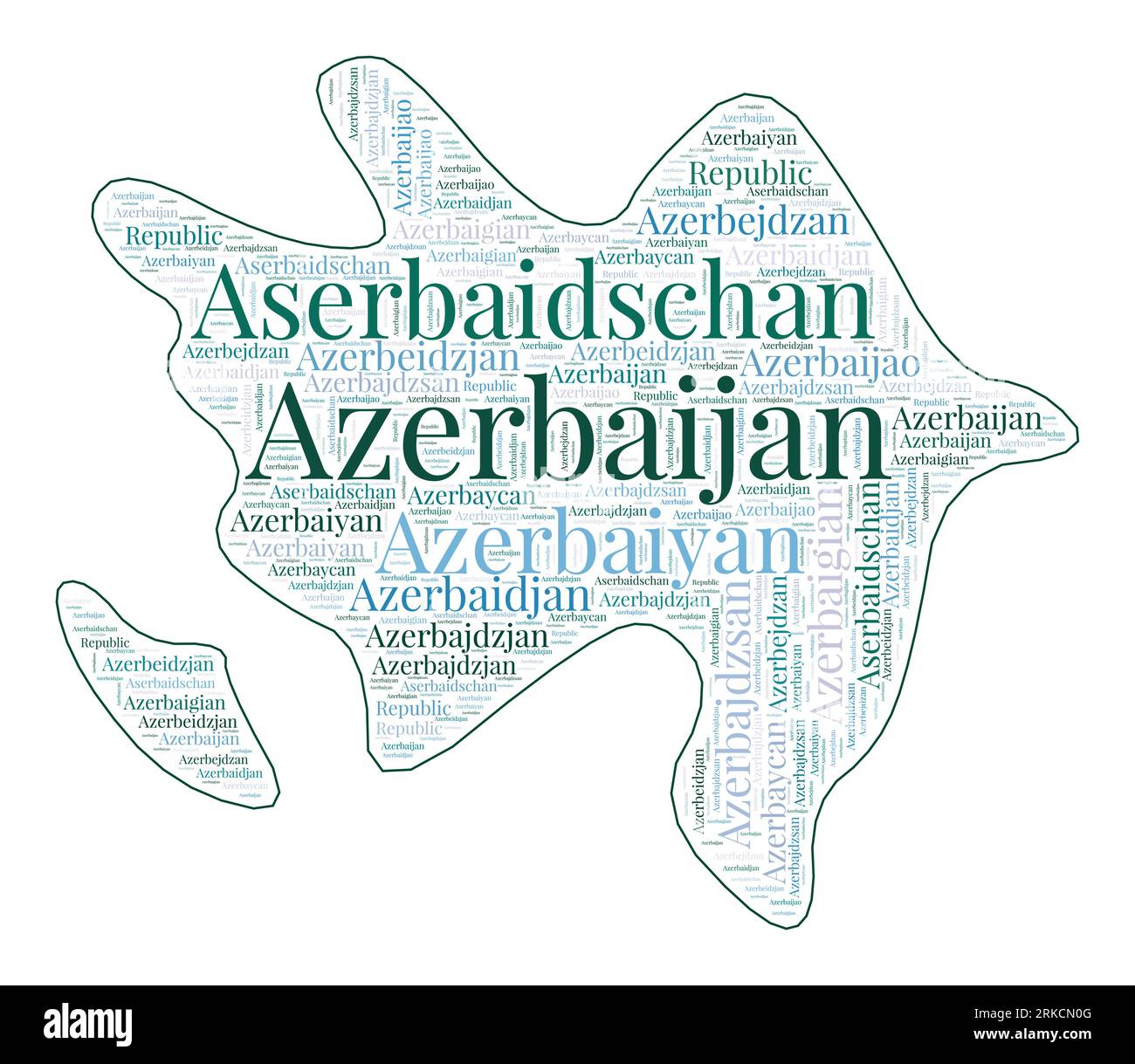 Azerbaijan shape filled with country name in many languages. Azerbaijan ...