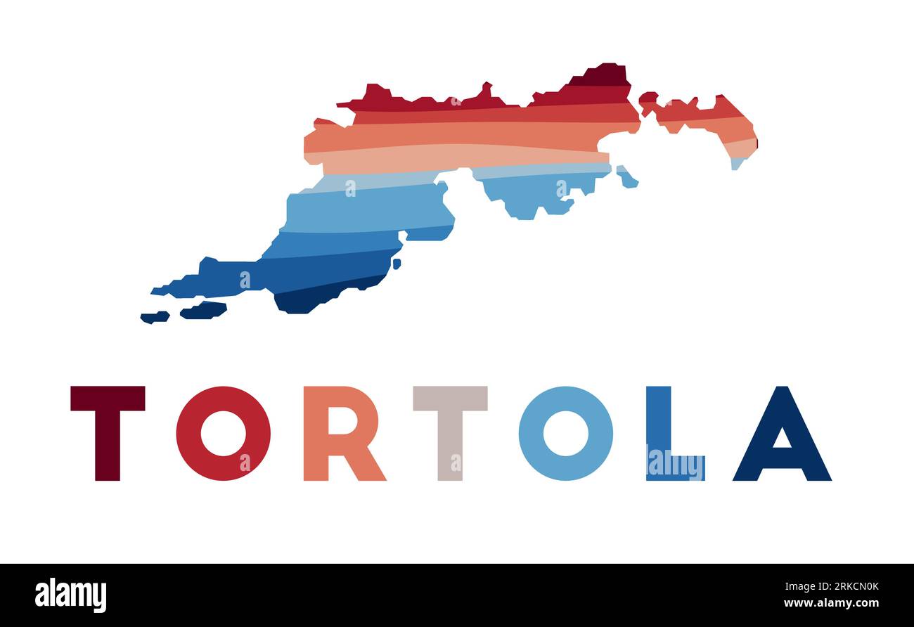 Tortola map. Map of the island with beautiful geometric waves in red ...