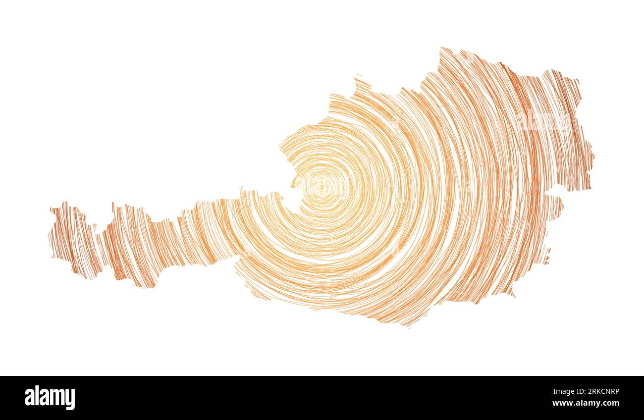 Austria map filled with concentric circles. Sketch style circles in the ...