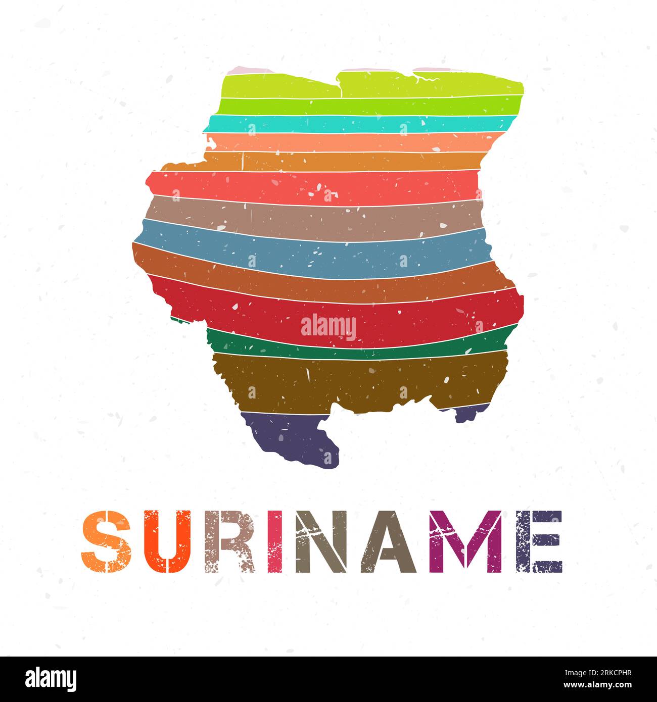Suriname map design. Shape of the country with beautiful geometric waves and grunge texture ...