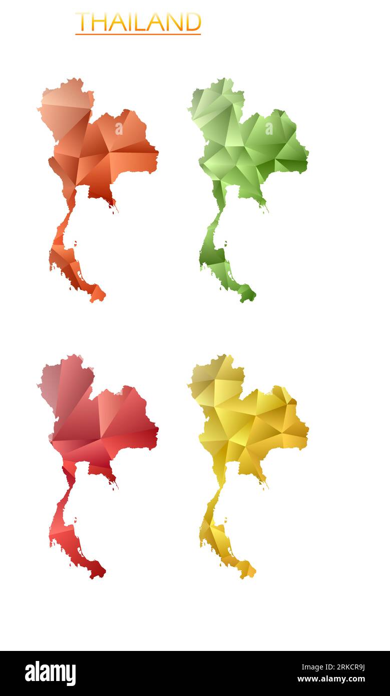 Set of vector polygonal maps of Thailand. Bright gradient map of the ...