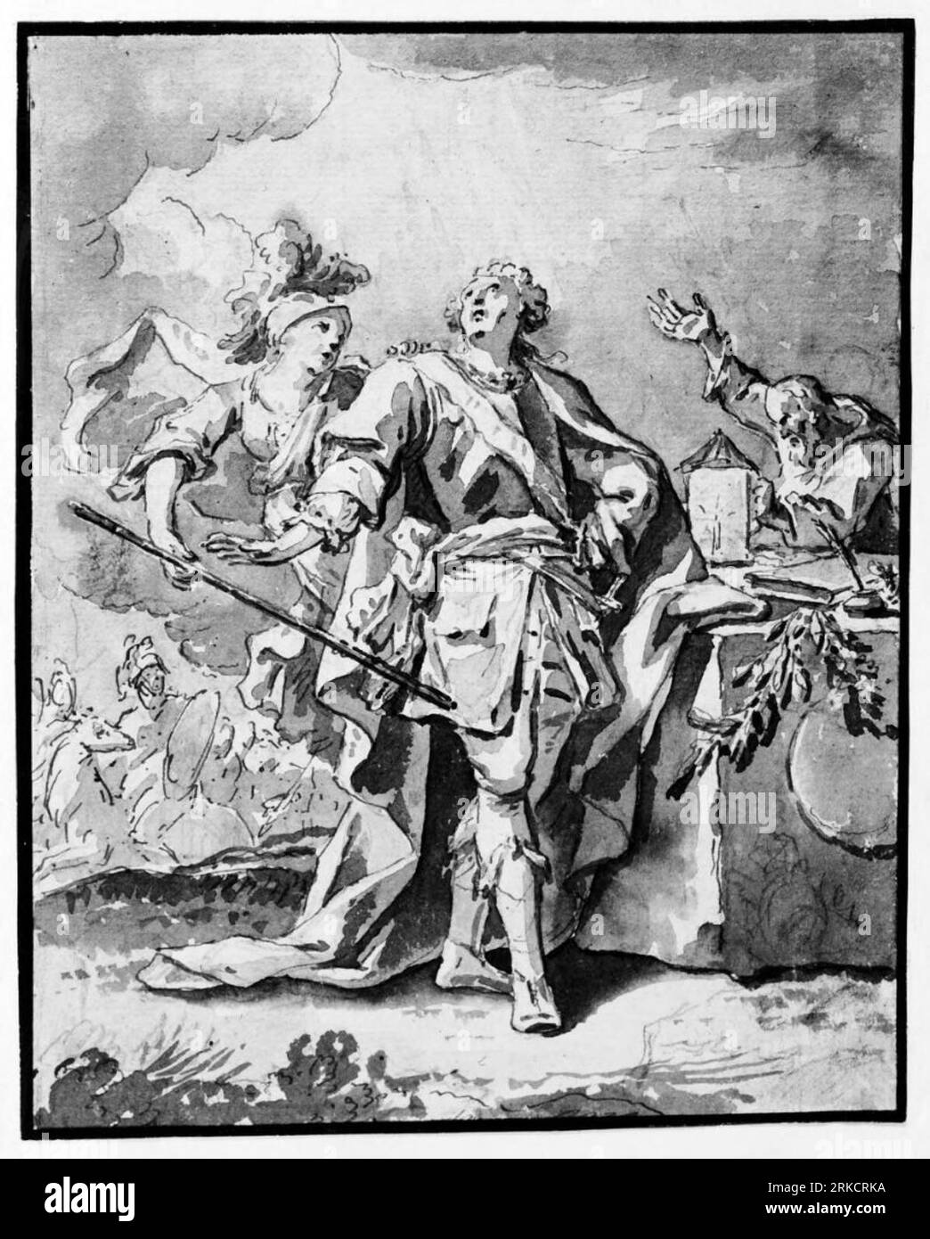 Faltherre omgiven av minerva och filosofen diogenes hi-res stock ...