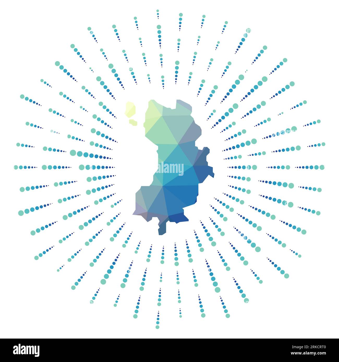 Shape of Ko Tao, polygonal sunburst. Map of the island with colorful ...