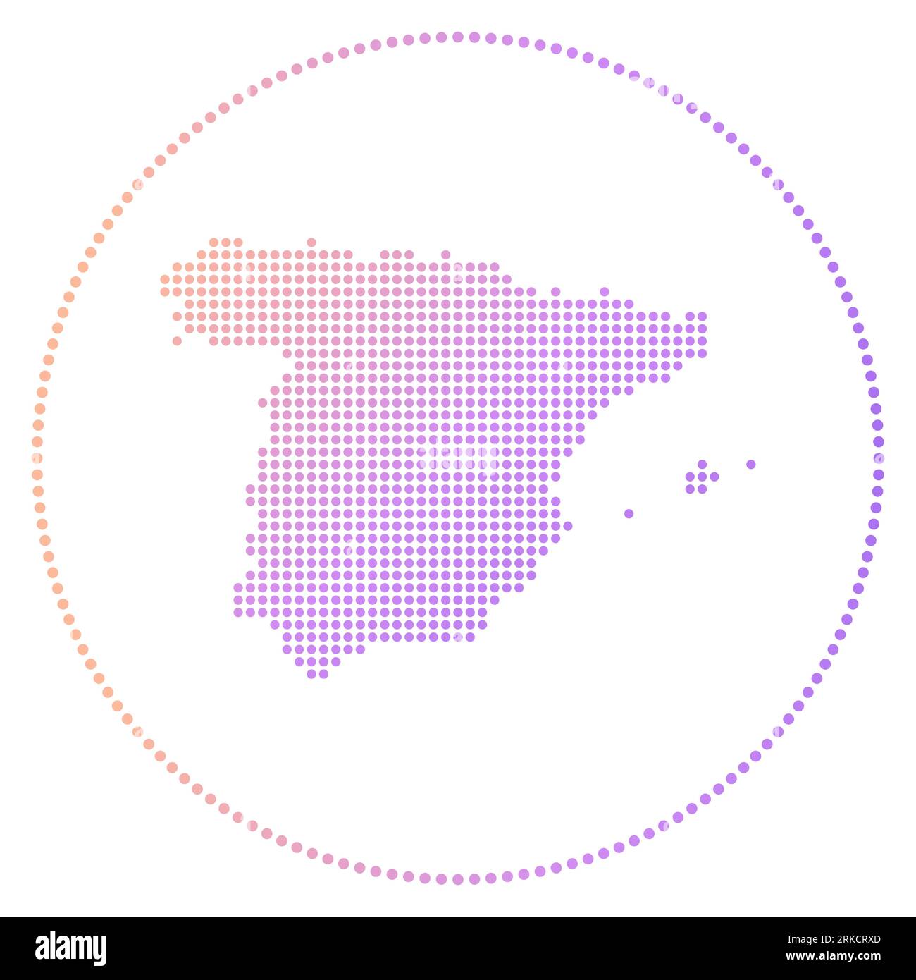 Spain digital badge. Dotted style map of Spain in circle. Tech icon of ...