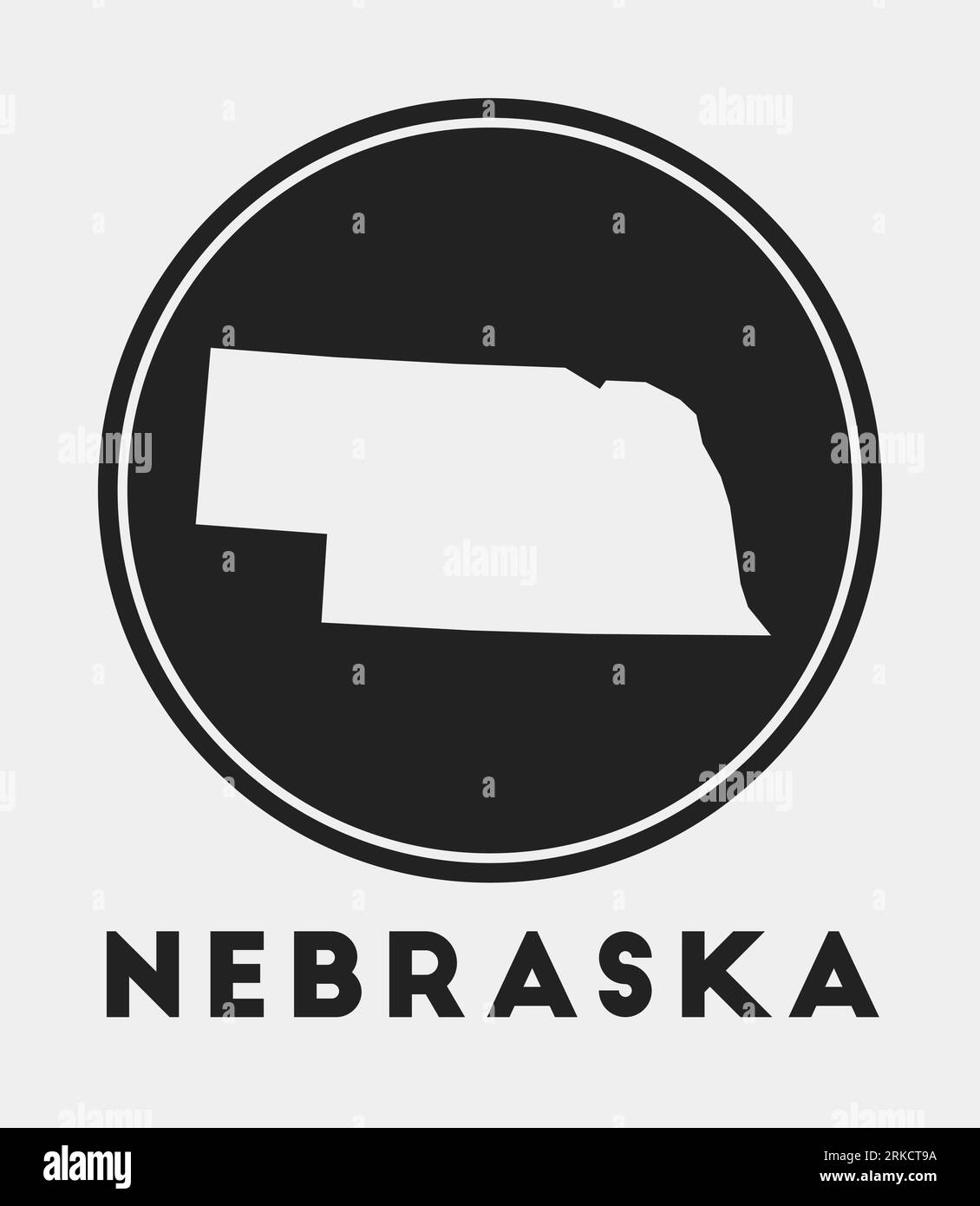 Nebraska icon. Round logo with US state map and title. Stylish Nebraska ...