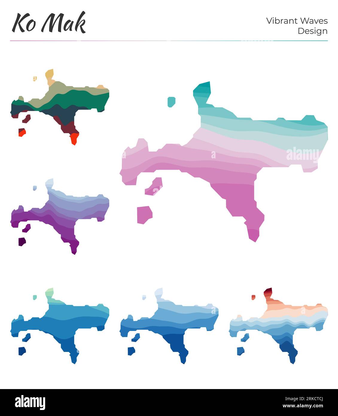 Set of vector maps of Ko Mak. Vibrant waves design. Bright map of ...