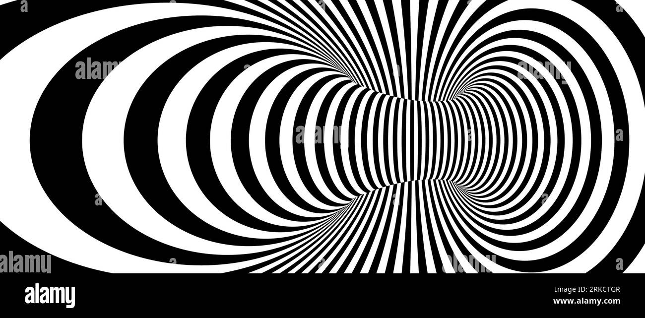 Optical illusion background. Hypnotic spinning lines. Black and white ...