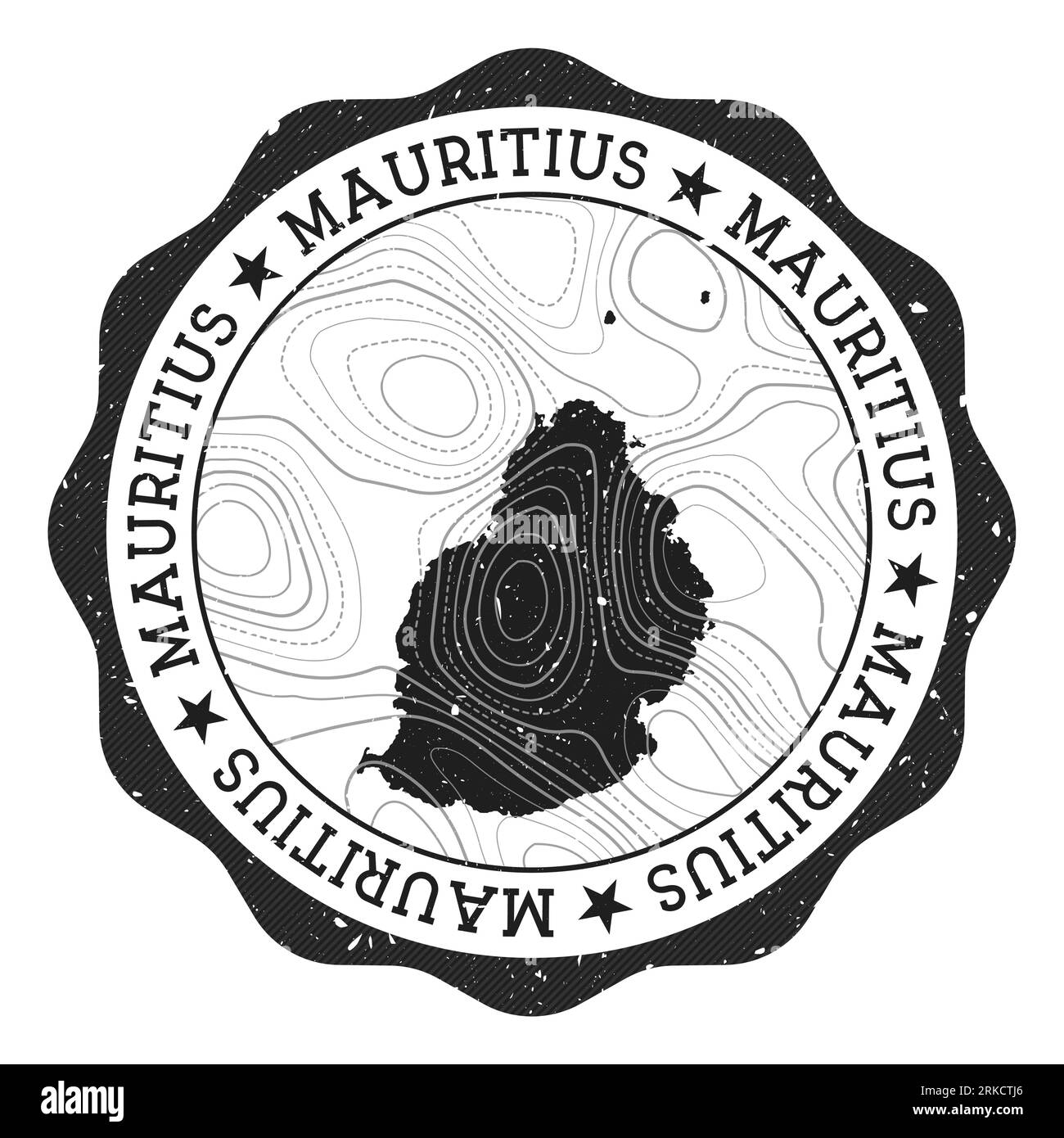 Mauritius outdoor stamp. Round sticker with map of island with ...