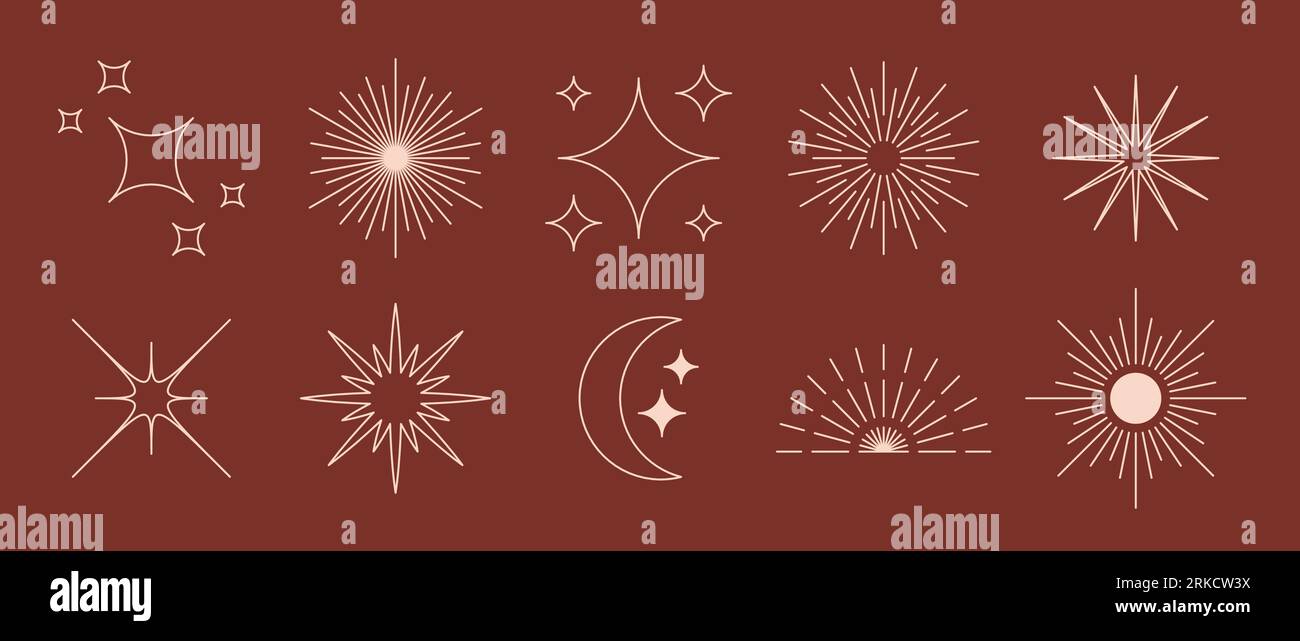 Boho style linear stars and starbursts collection. Terracotta twinkles ...