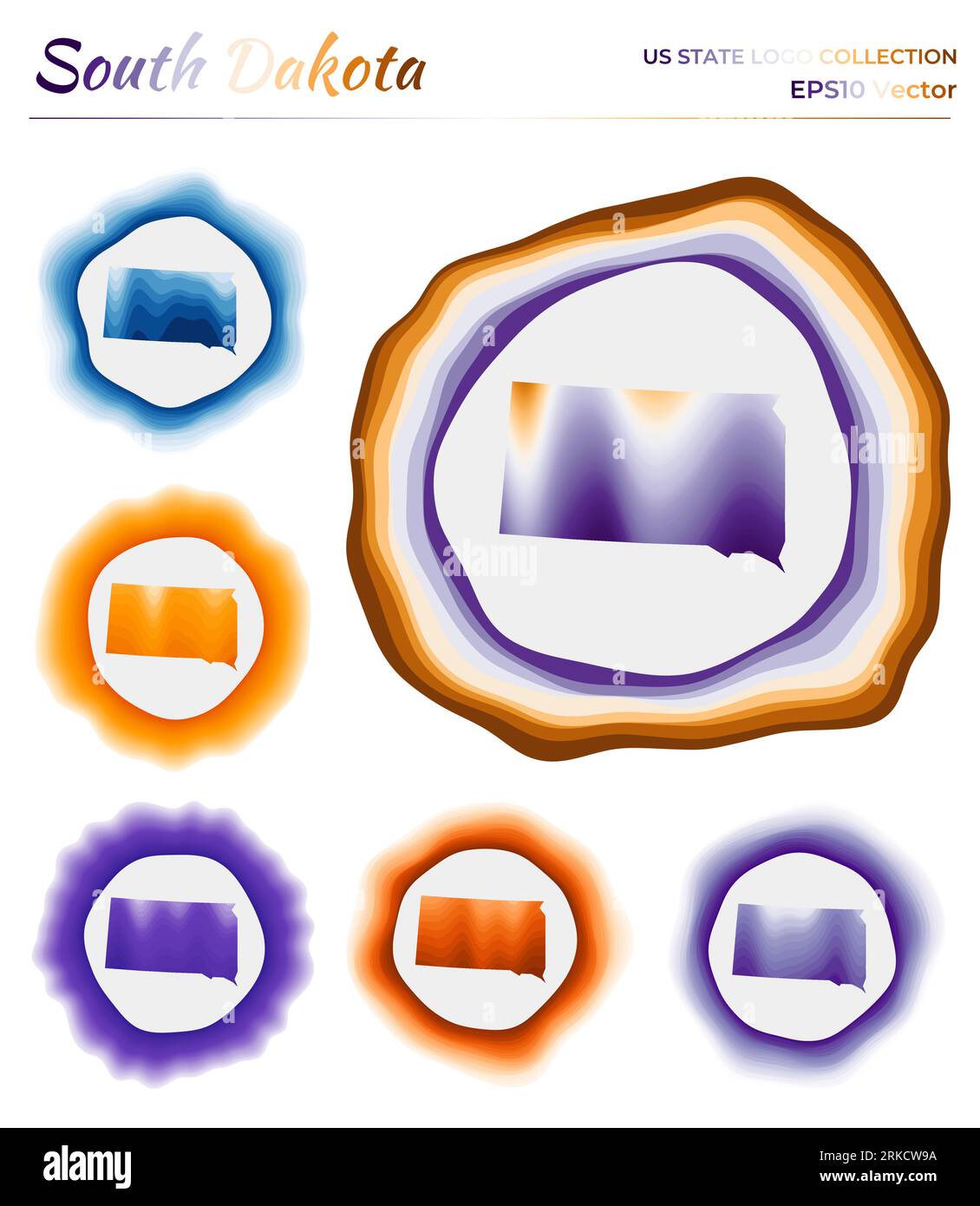 Colorful badge of the US state. Layers around South Dakota border shape ...