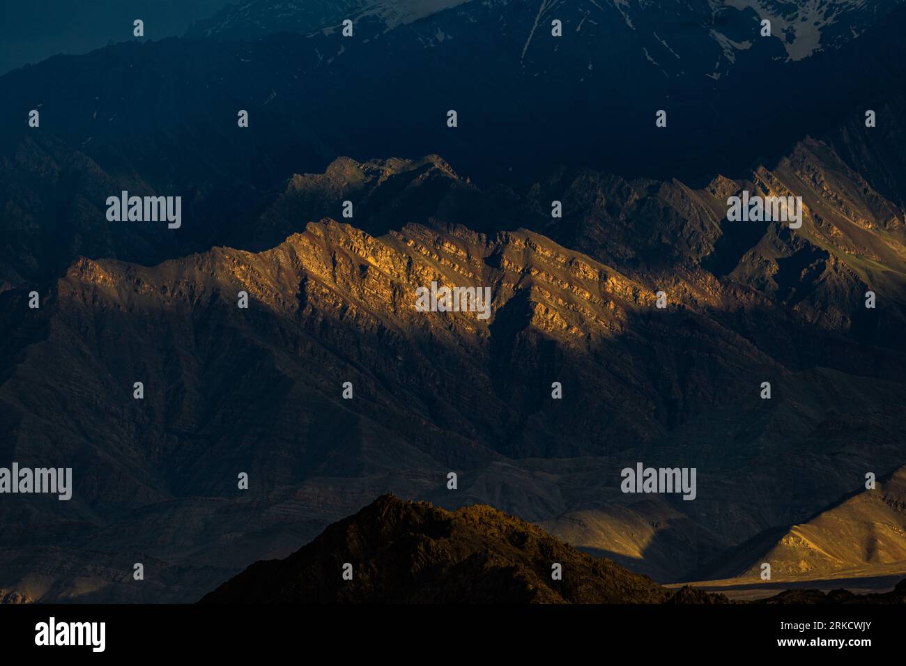 View of high altitude mountains in Ladakh with sun rays and shadows ...
