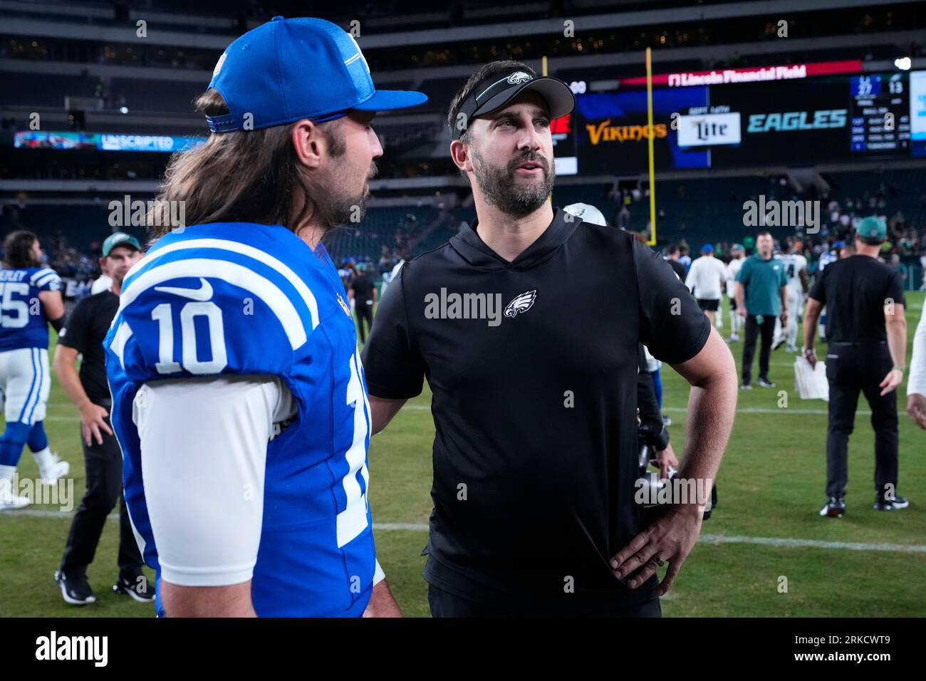 Philadelphia Eagles head coach Nick Sirianni talks with Indianapolis ...