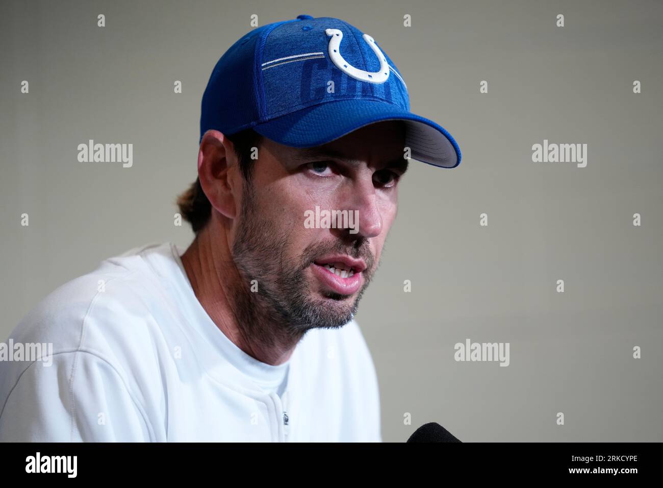 Indianapolis Colts head coach Shane Steichen speaks during a news ...