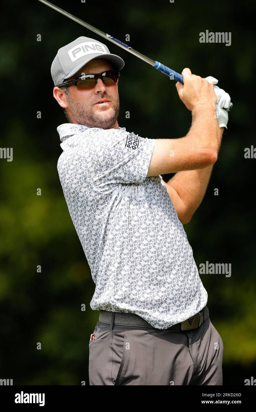 Corey Conners hits a tee shot on the second hole during the first round ...