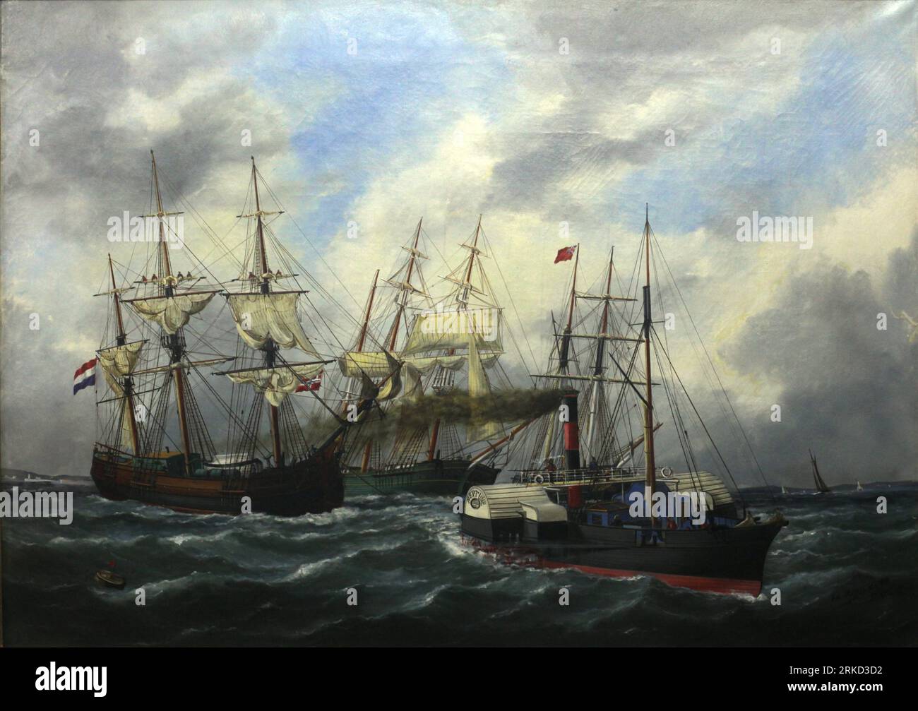 Ships entering Le Havre, towed by a tugboat 1882 by Édouard Adam Stock ...