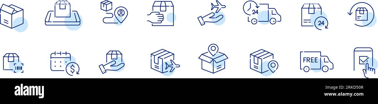 Set of random delivery icons. Tracking, bar code scanning, return and ...
