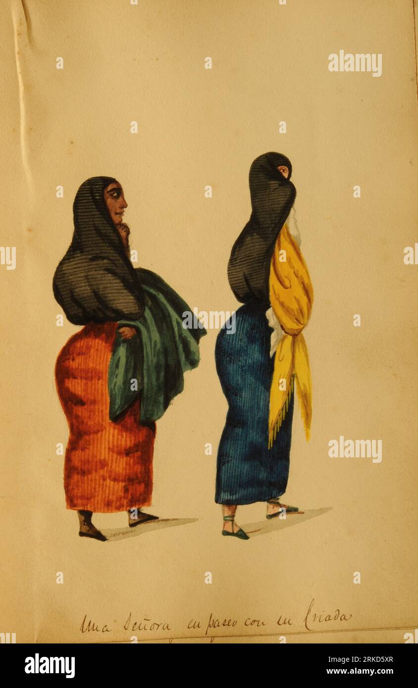 A lady on a walk with her maid between circa 1850 and circa 1860 by ...