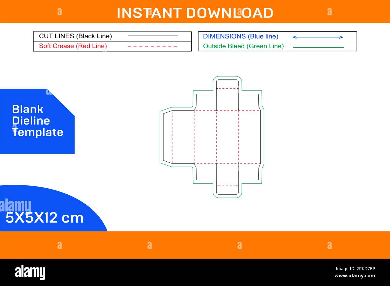 Straight tuck end paper box die line template and 3D box colour ...