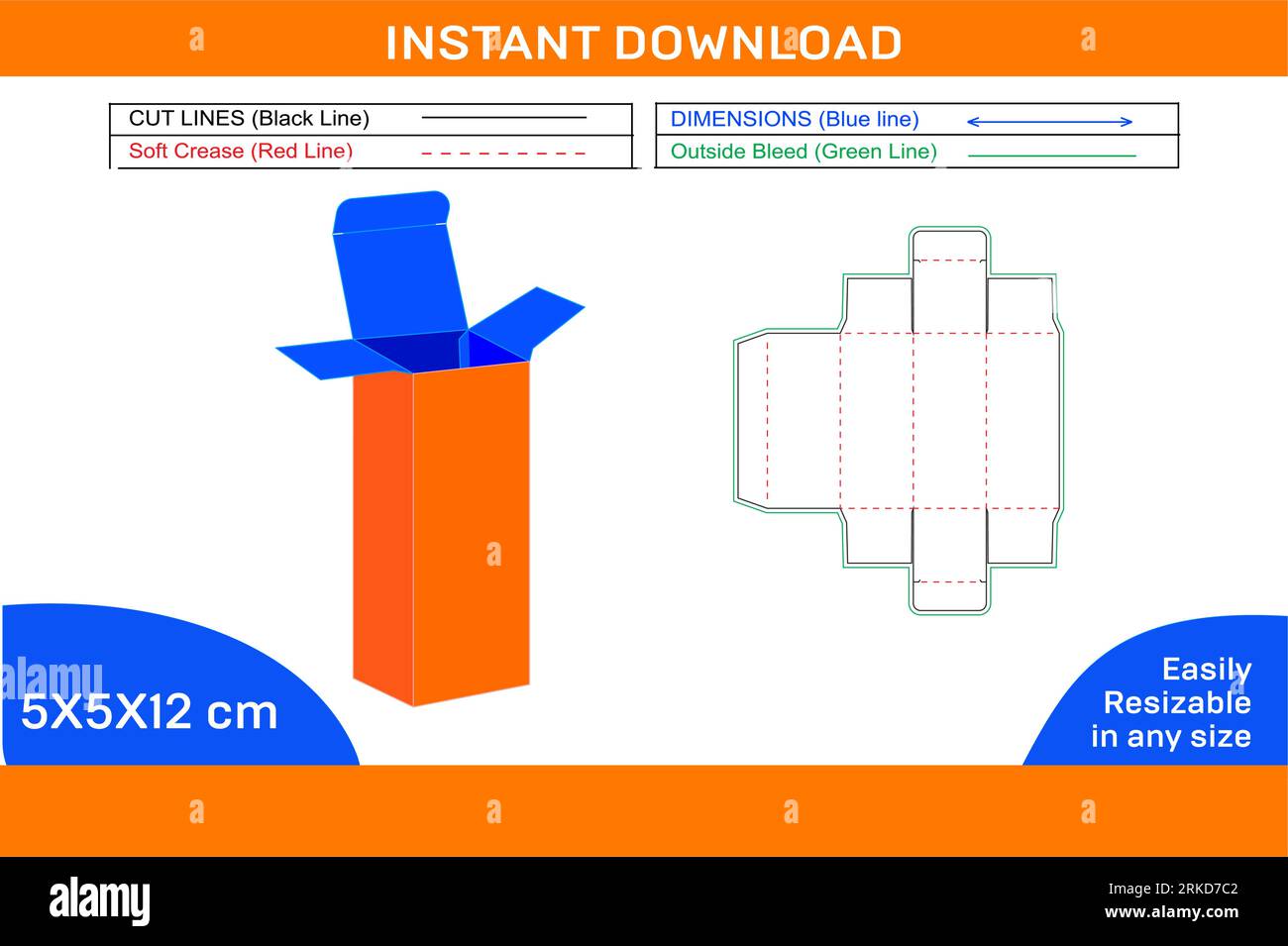 Straight tuck end paper box die line template and 3D box colour ...