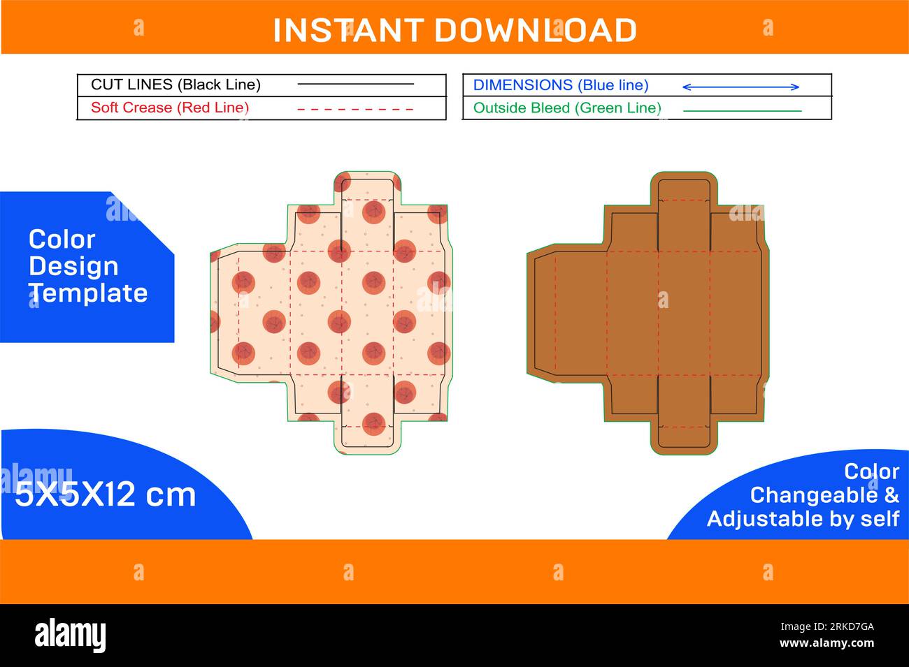 Straight tuck end paper box die line template and 3D box colour changeable and editable box ...