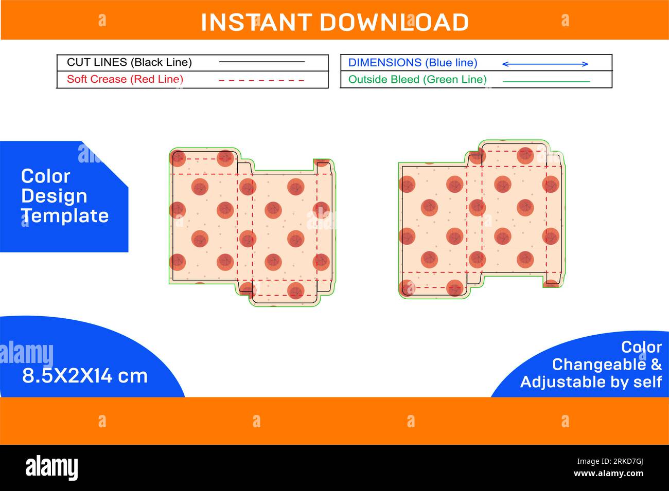 RTE or Reverse tuck end box die line template and 3d render design ...