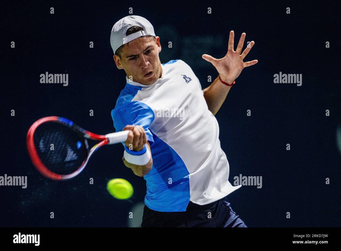 August 24, 2023: Sebastian Baez returns the shot from Laslo Djere ...