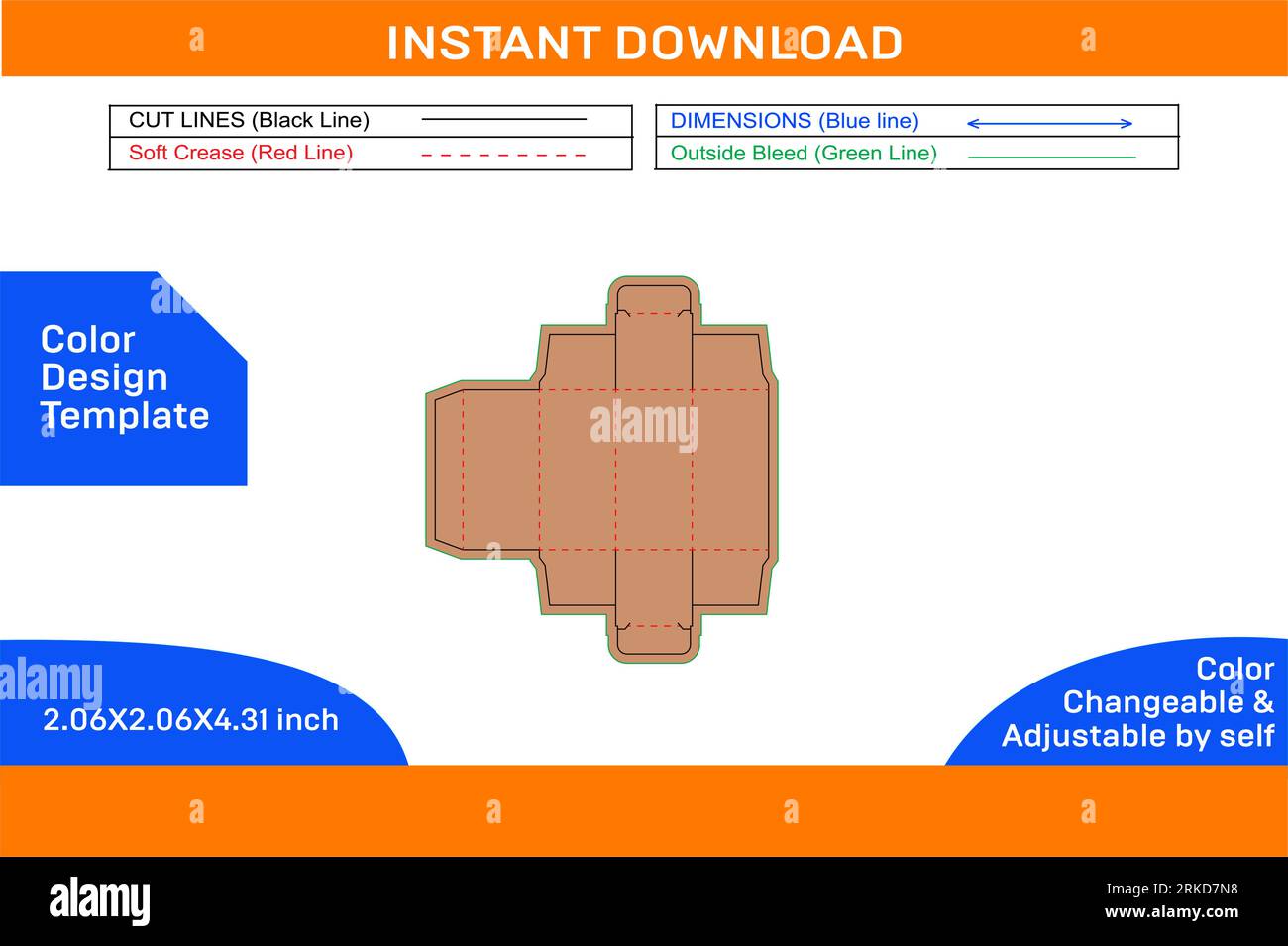 Straight tuck end folding box, Dieline template and 3D box editable ...