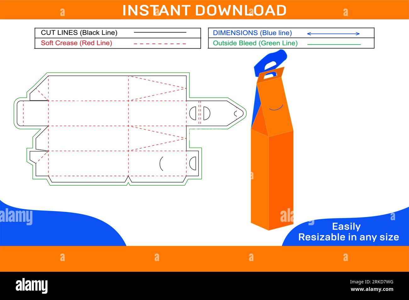 Packaging wine carton box die line template and 3D box design colour ...