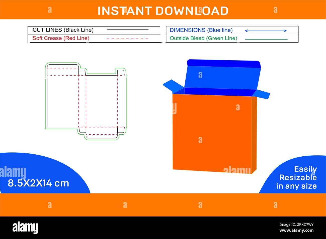 RTE or Reverse tuck end box die line template and 3d render design ...