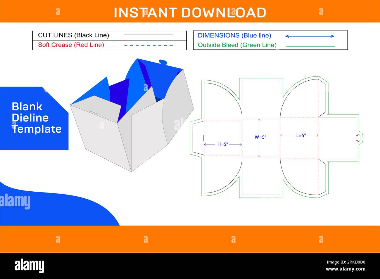 Gift box packaging die line template and 3D box design colour ...