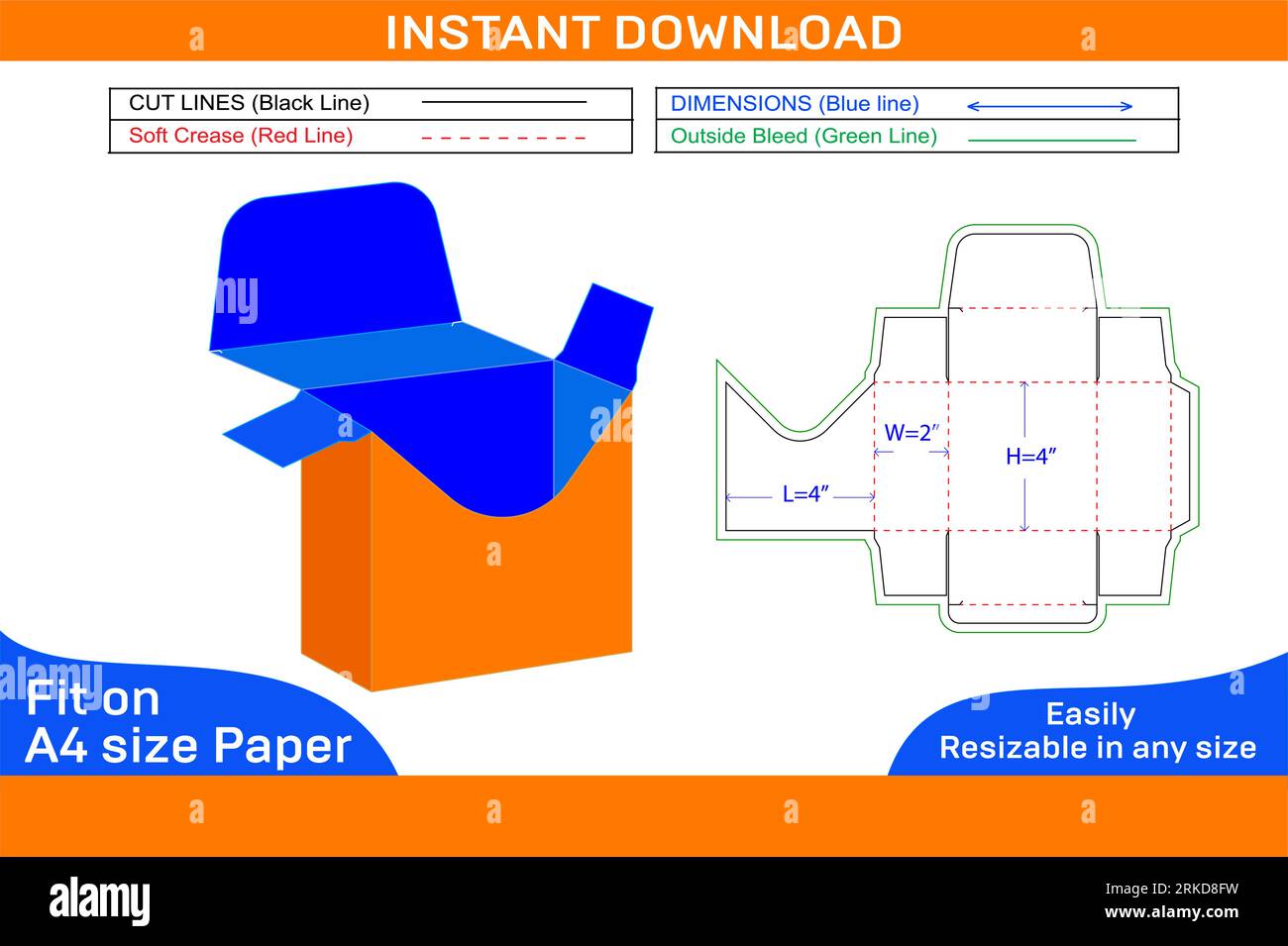 Custom straight tucks end box packaging die line template and 3d box ...
