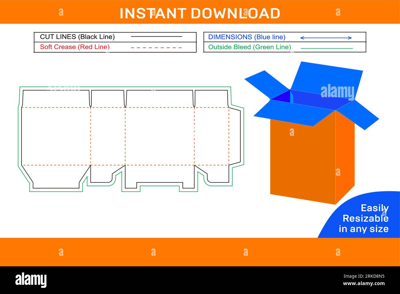 Packaging corrugated box die line template and 3D box design and ...