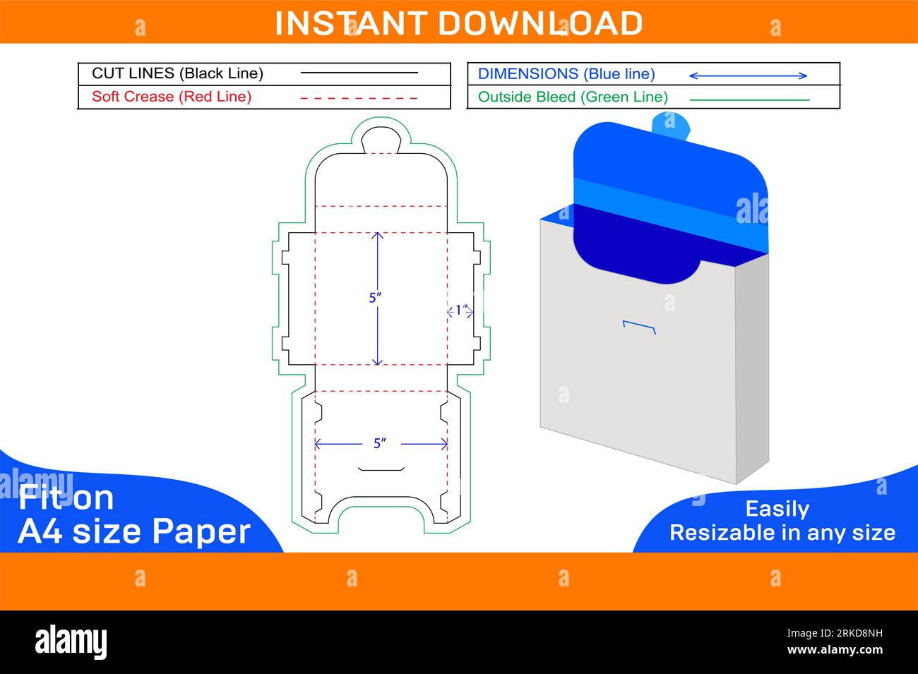 Labelling cardboard box or paper packaging die line template and 3D ...