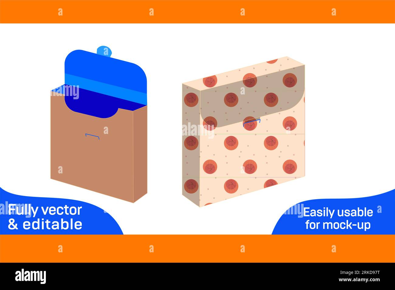 Labelling cardboard box or paper packaging die line template and 3D ...