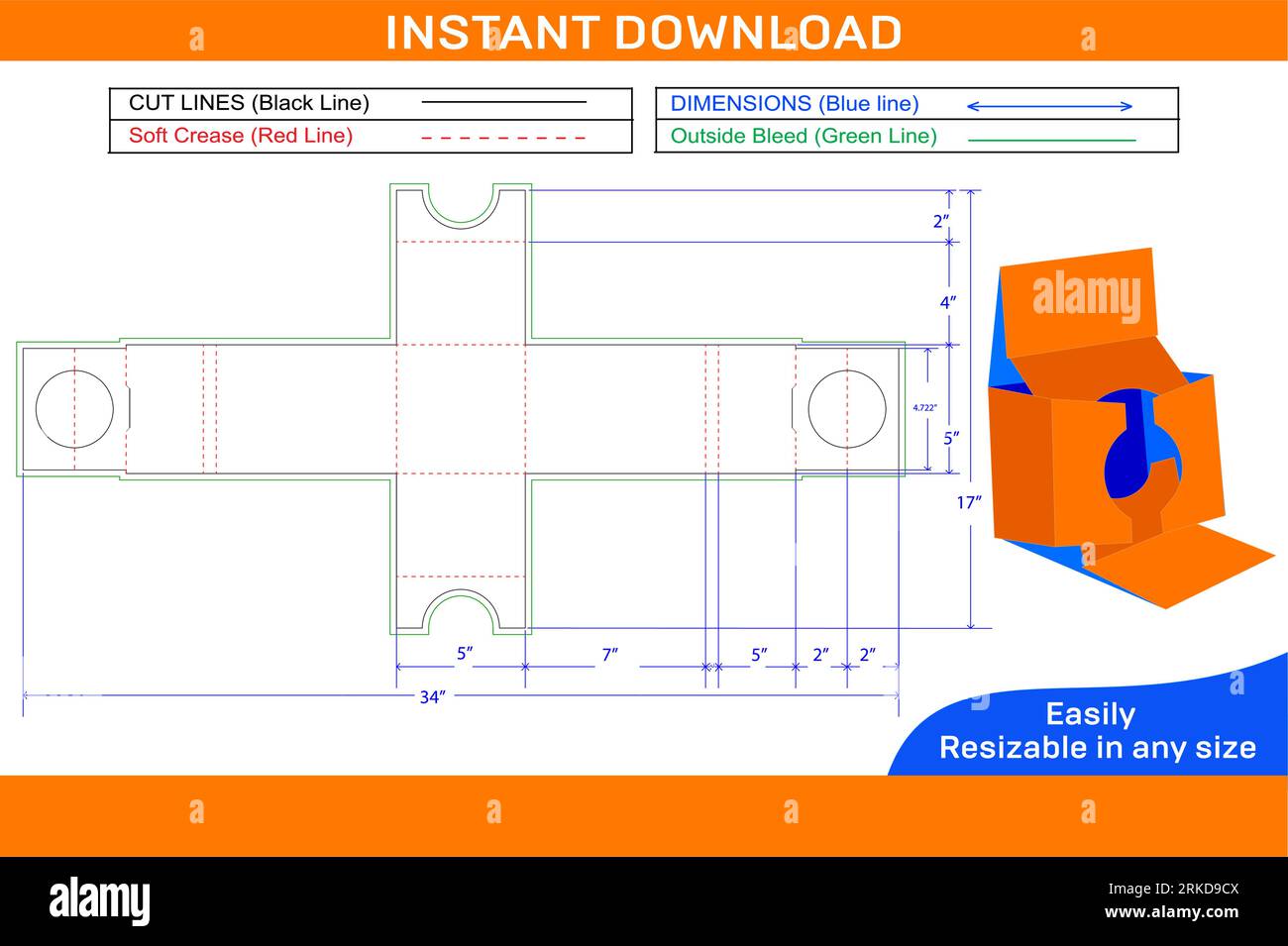 CC camera packaging box die line template and 3D box colour changeable ...