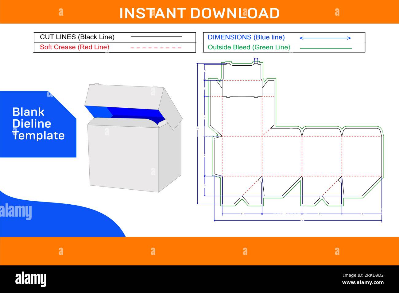Corrugated carton folding box die line template and 3D box design easily editable and resizeable ...