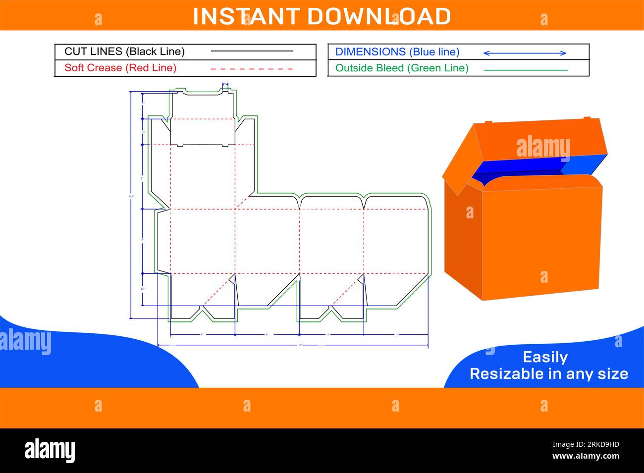 Corrugated carton folding box die line template and 3D box design ...